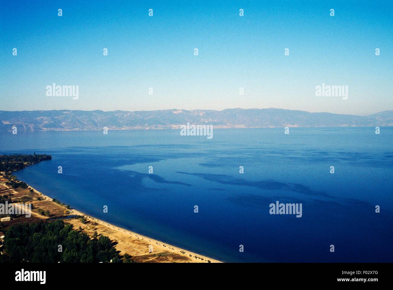 Beach on the Macedonian side of Lake Ohrid, Republic of Macedonia Stock ...