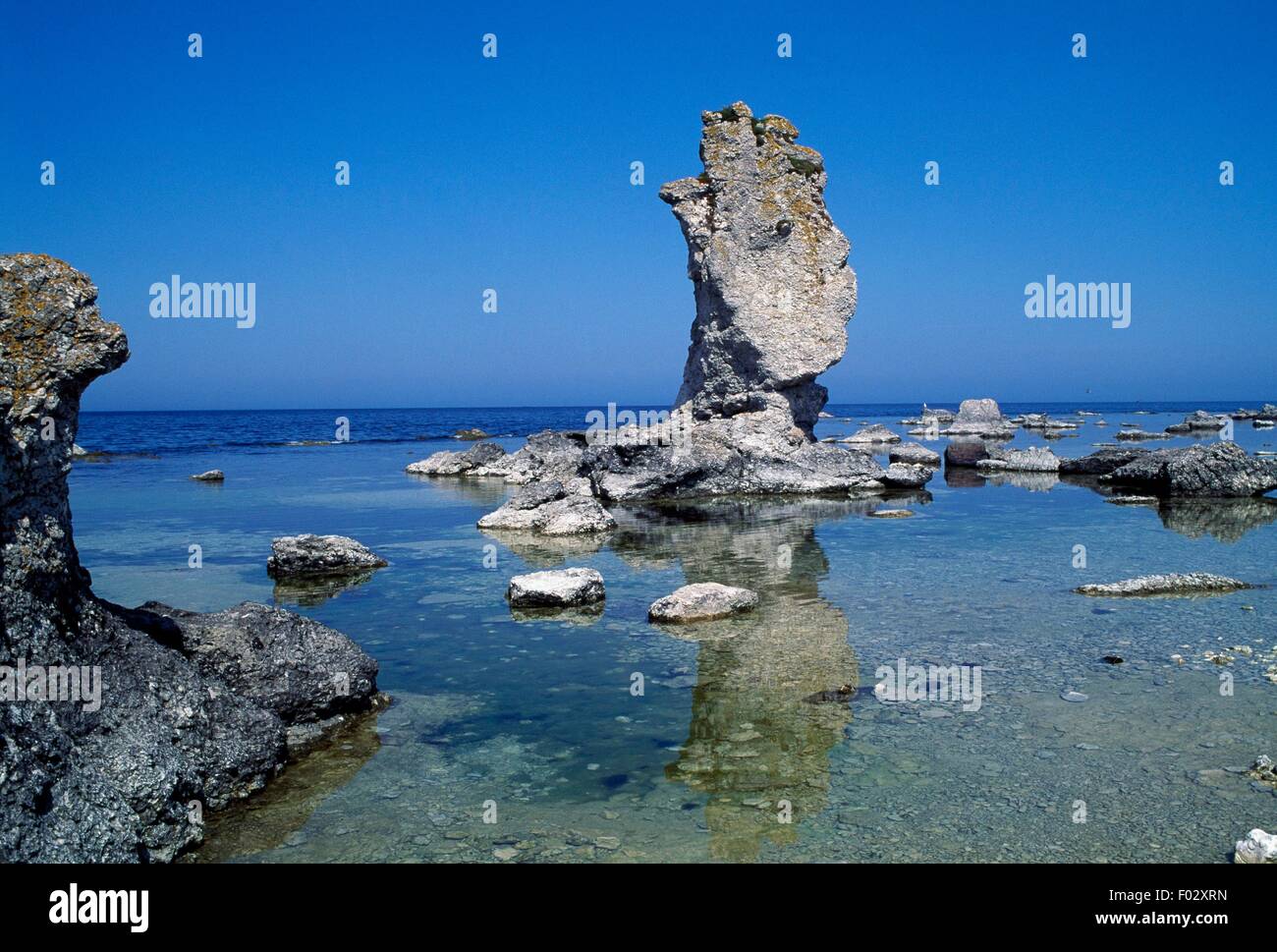 Ice Age stone monoliths known as rauks eroded into unusual shapes by ...