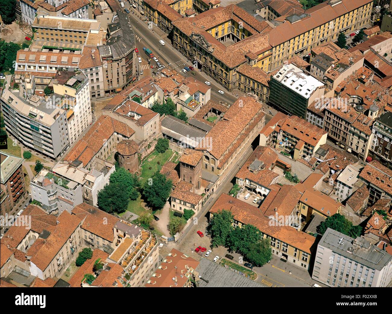 Aerial view of the Monastero Maggiore (Great Monastery) in Milan ...