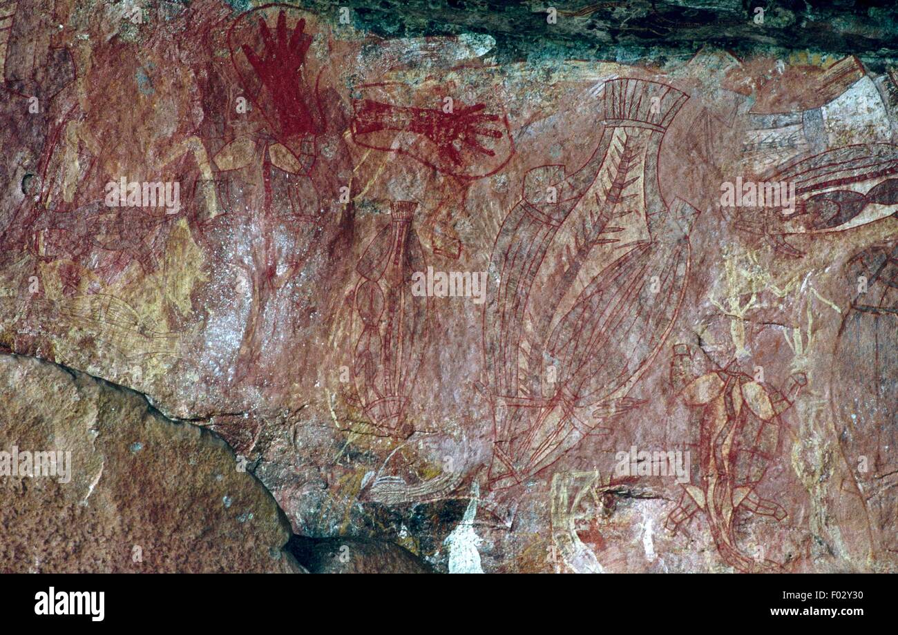 Aboriginal cave paintings, Kakadu National Park (UNESCO World Heritage List, 1981), Northern ...