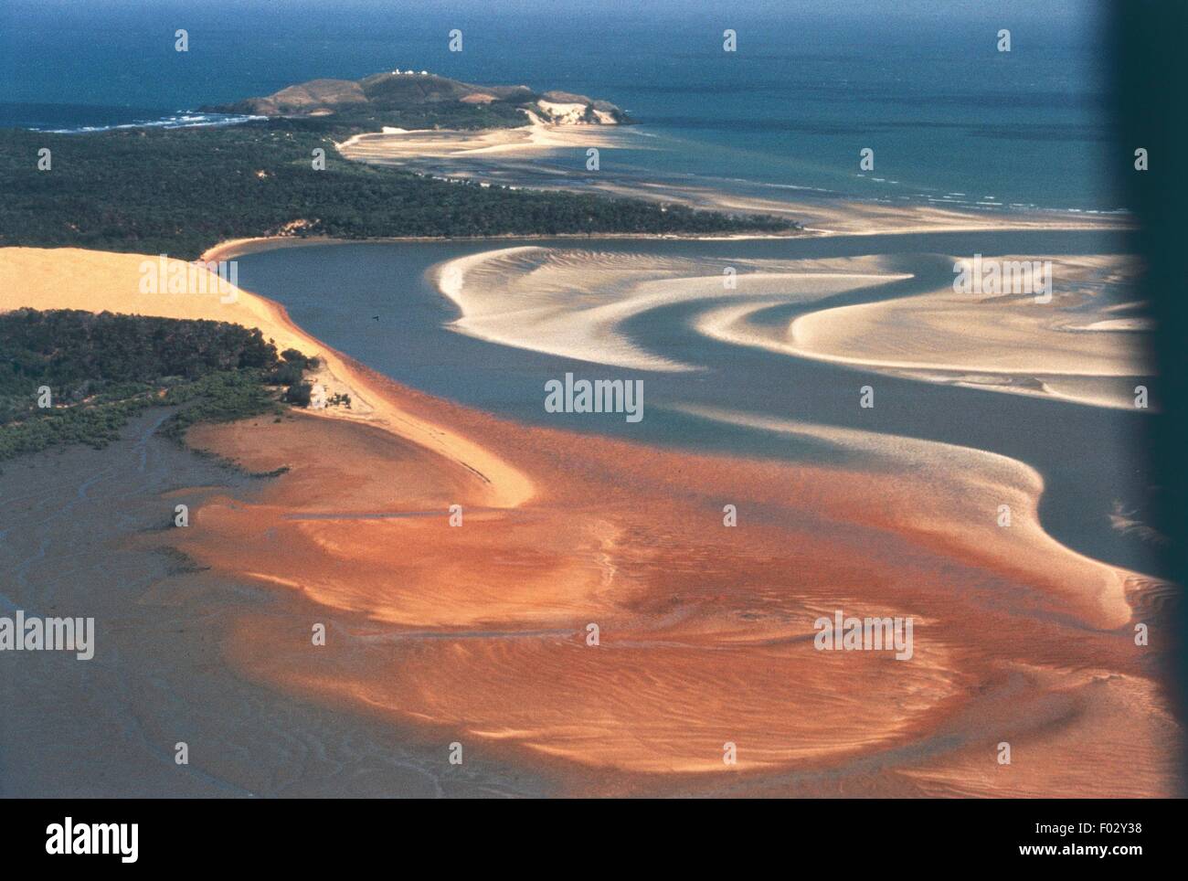 High angle view of low tide on a reef, Great Barrier Reef, Gladstone ...
