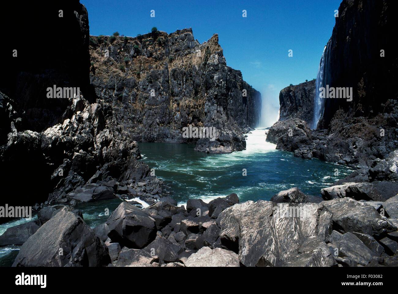 Zambezi River gorge near Victoria Falls on the border between Zambia ...