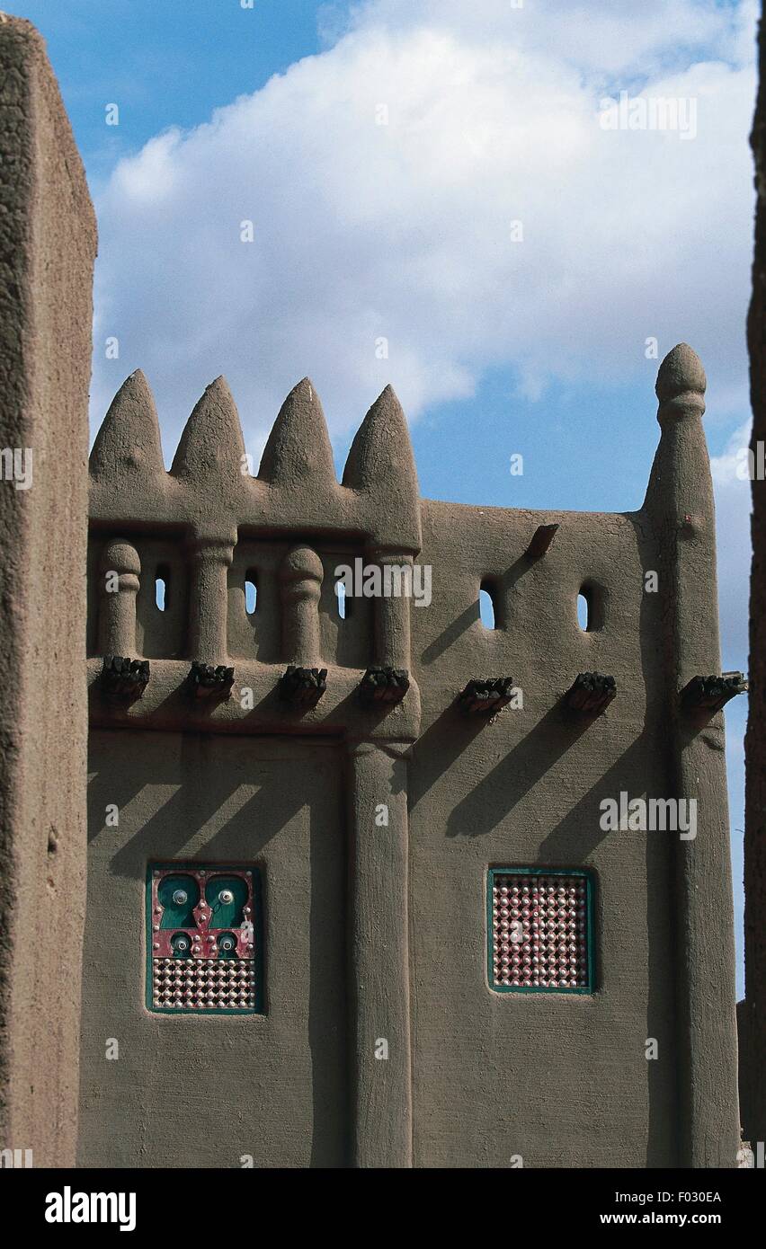 Architectural detail of a pise (rammed earth or clay) and straw ...