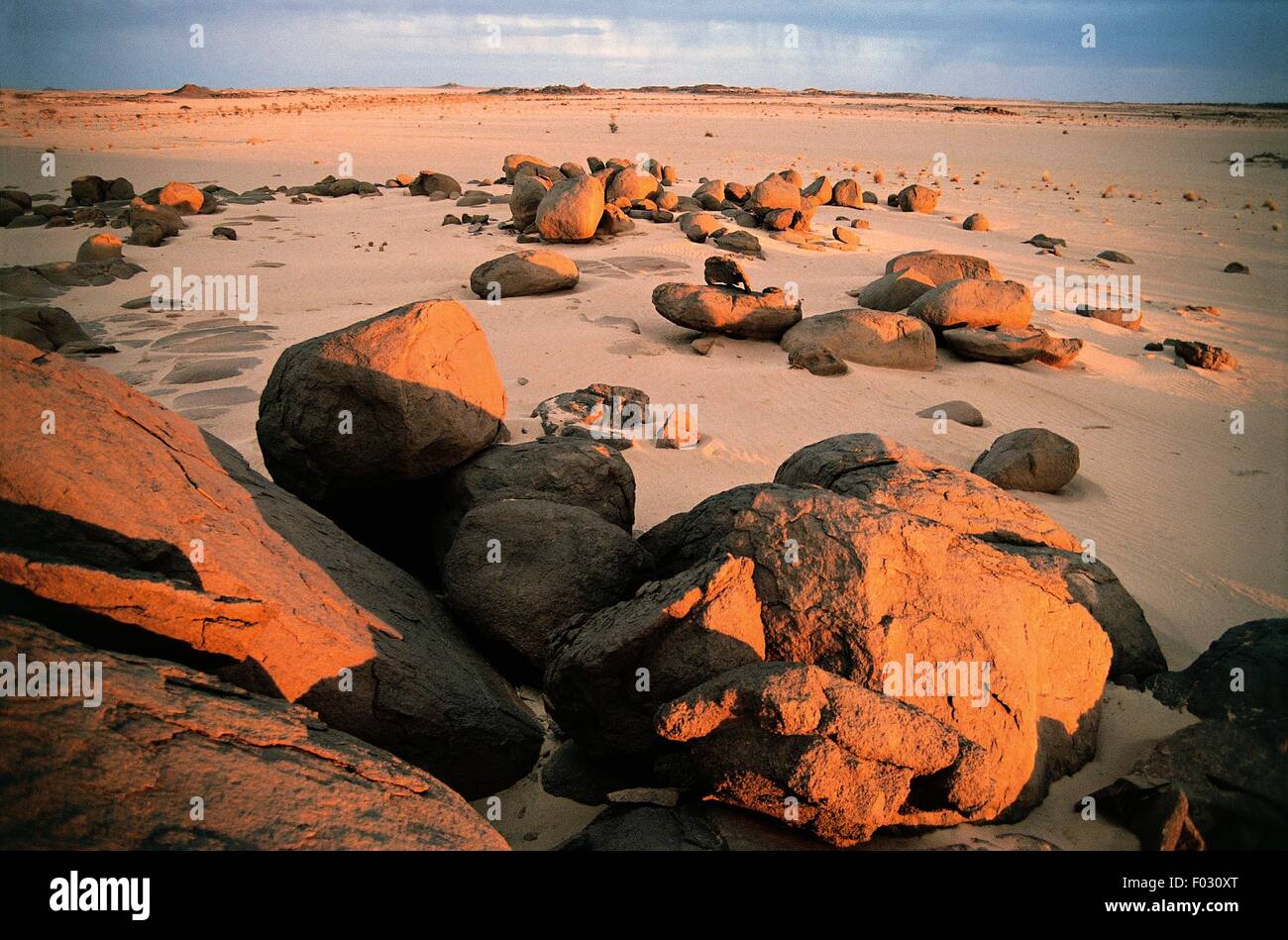Rock formations, Bayuda Desert at sunset, Sahara Desert, Sudan Stock ...