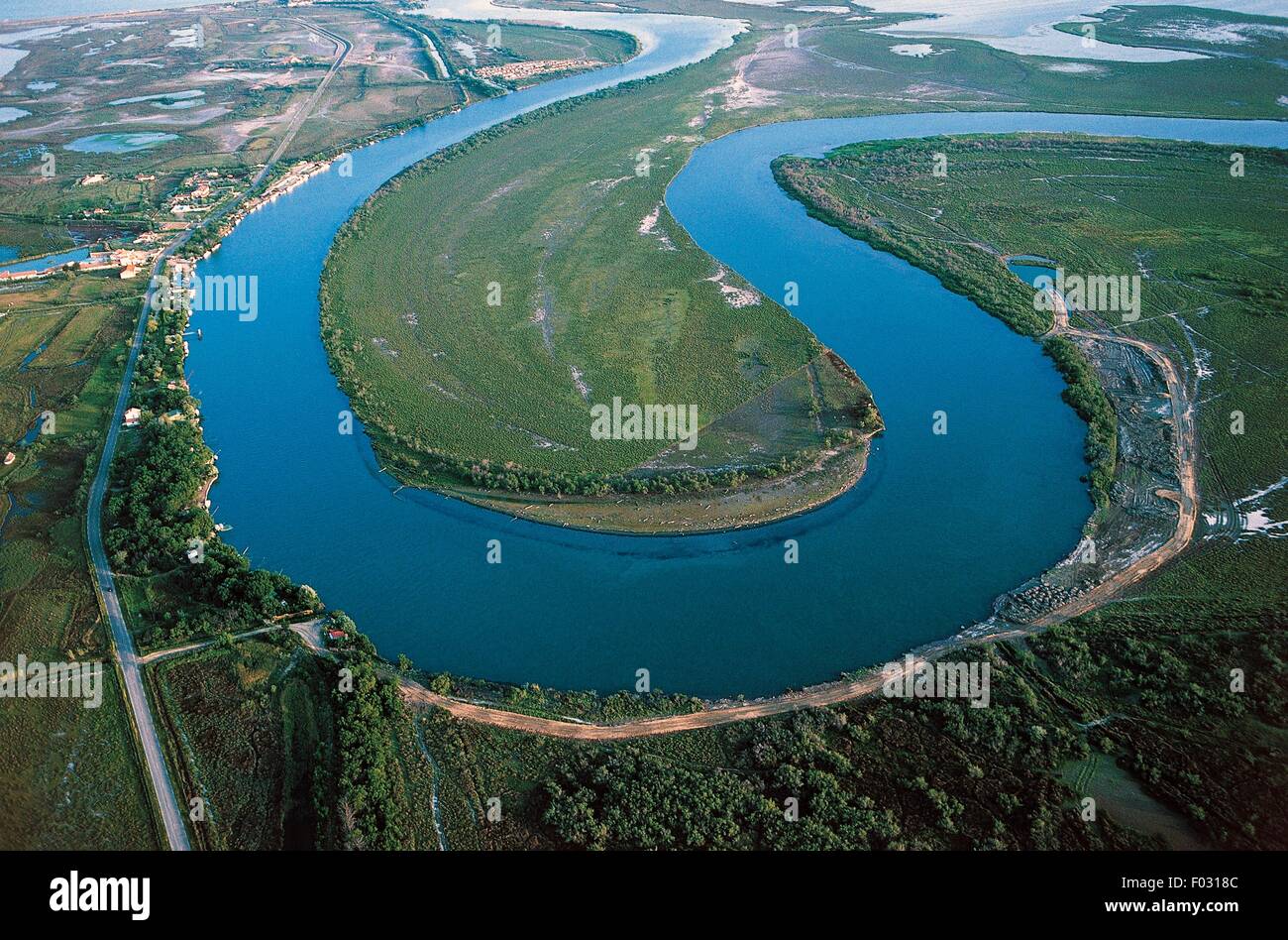 Petit Rhone River meanders through the Regional Nature Park of the ...