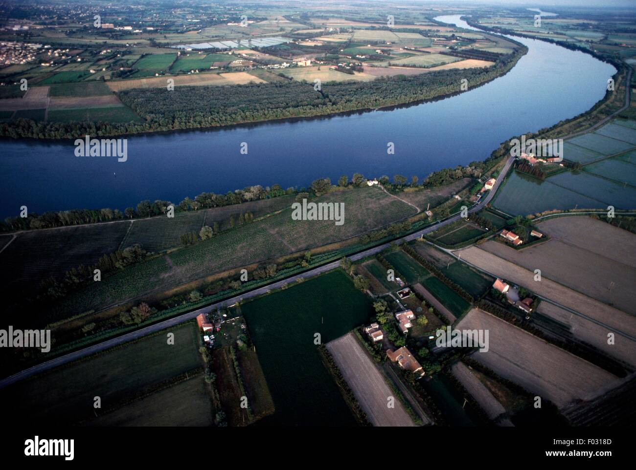 Cultivated fields along the Rhone River, Regional Nature Park of the ...