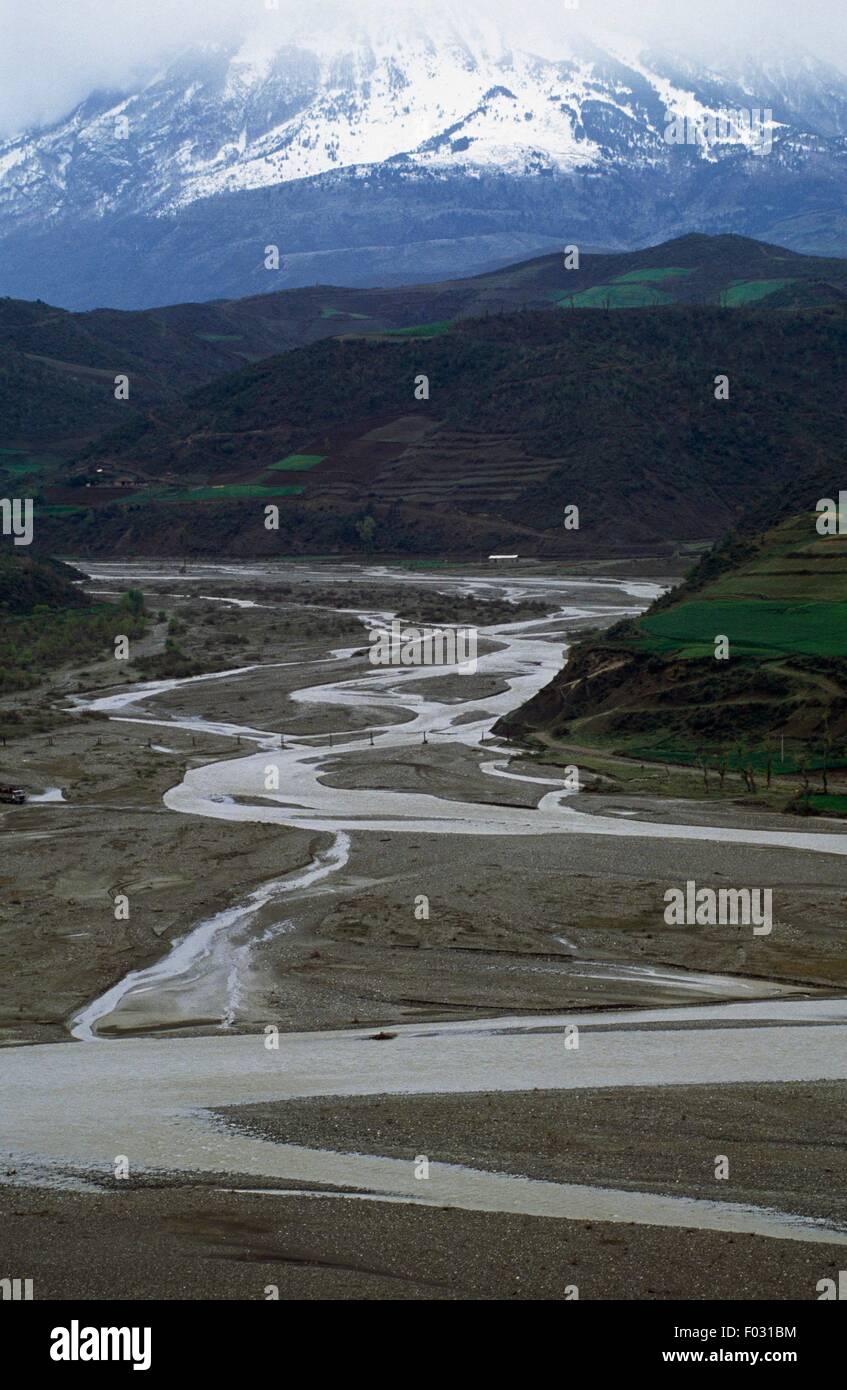 The Devoli river valley between Maliq and Gramsh, Albania Stock Photo ...