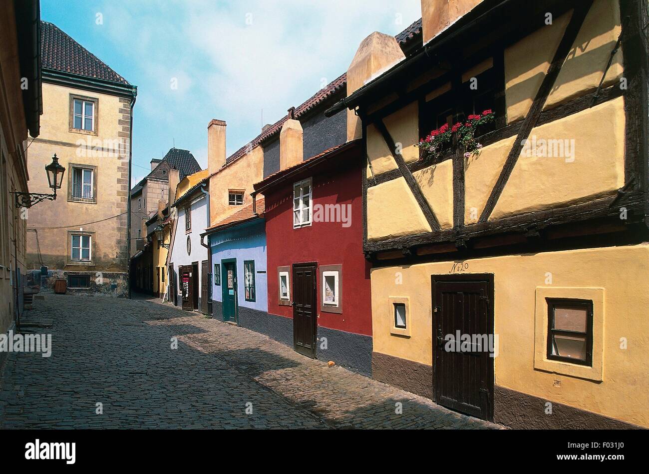 Houses in Golden Lane or Alchemists Alley, historic centre of Prague ...