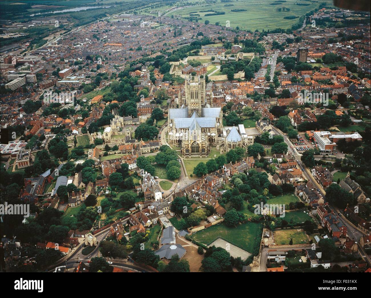 Aerial view of Lincoln Cathedral - Lincolnshire, England, United ...