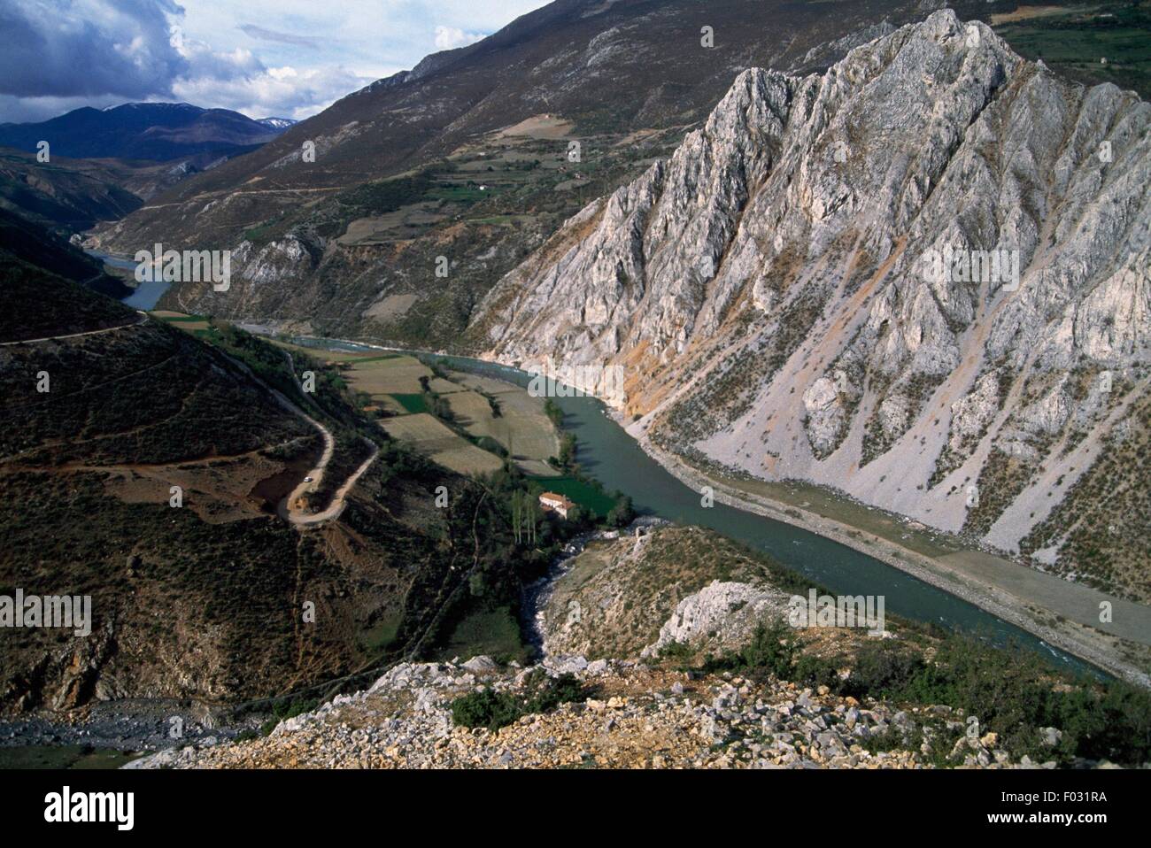 The narrow valley where the Drin River flows between Kukes and Peshkopi ...