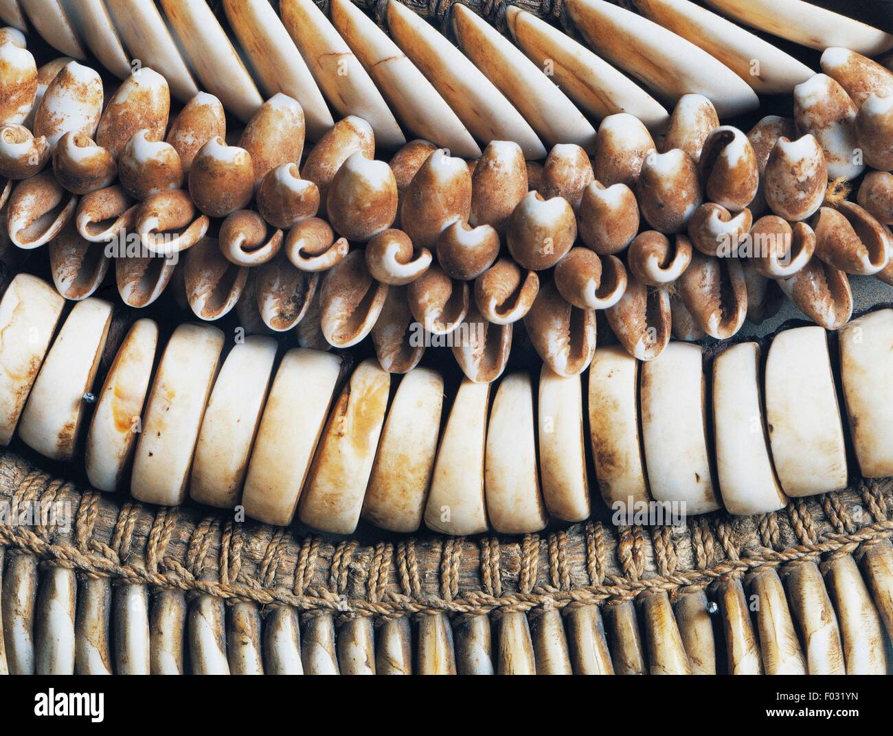 Necklace of shell, teeth and fibre, Papua New Guinea and Tonga. Detail ...