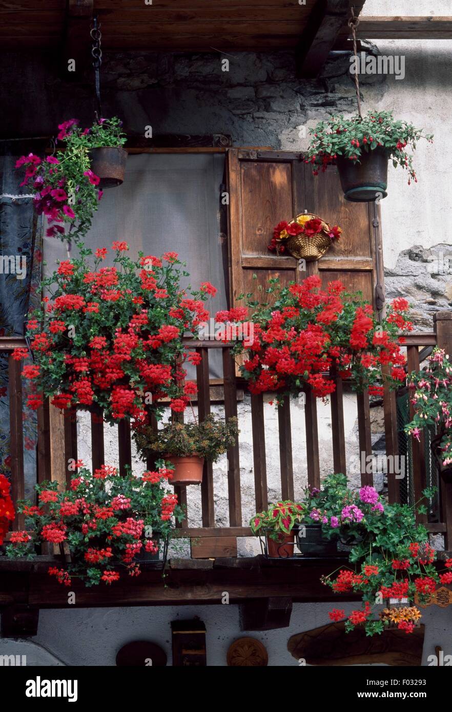 Balcony with flowers Stock Photo - Alamy