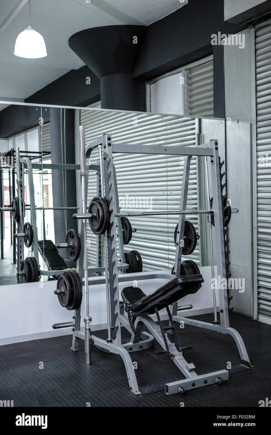 Exercise room with shutters and mirrors Stock Photo - Alamy