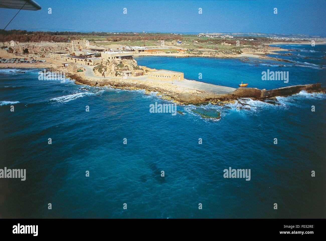 Aerial view of the Roman port of Caesarea, Israel Stock Photo - Alamy