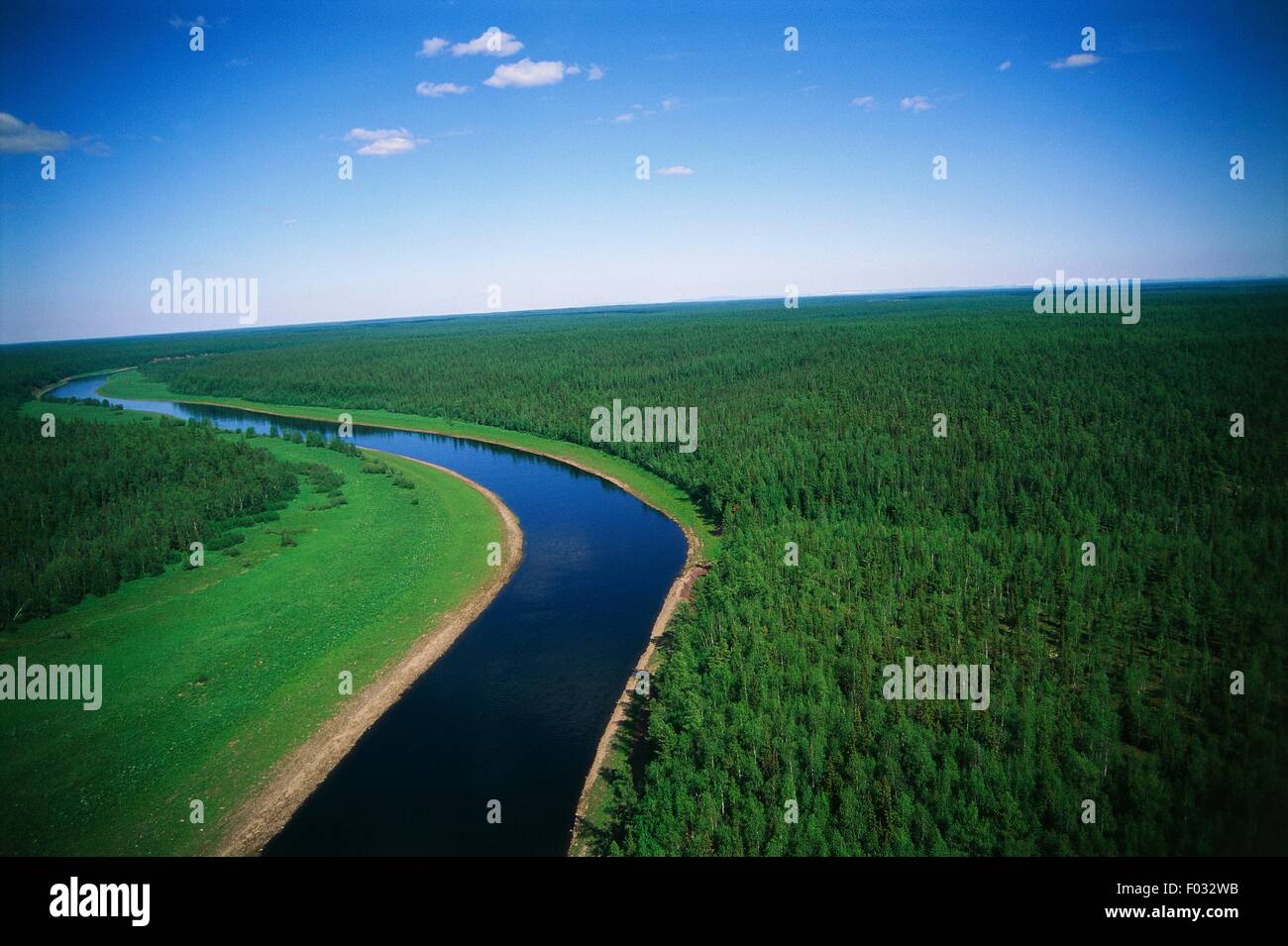 Aerial view of Yenisey River - Surroundings of Igarka, Siberia, Russia ...
