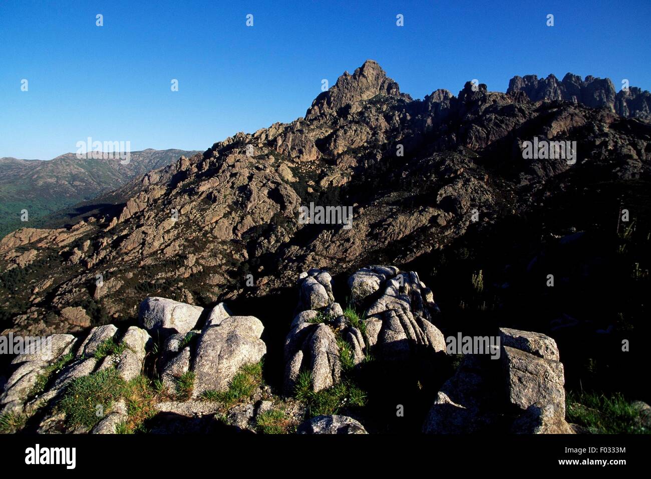 View of the granite rocks of the Bavella mountains (1218 metres ...