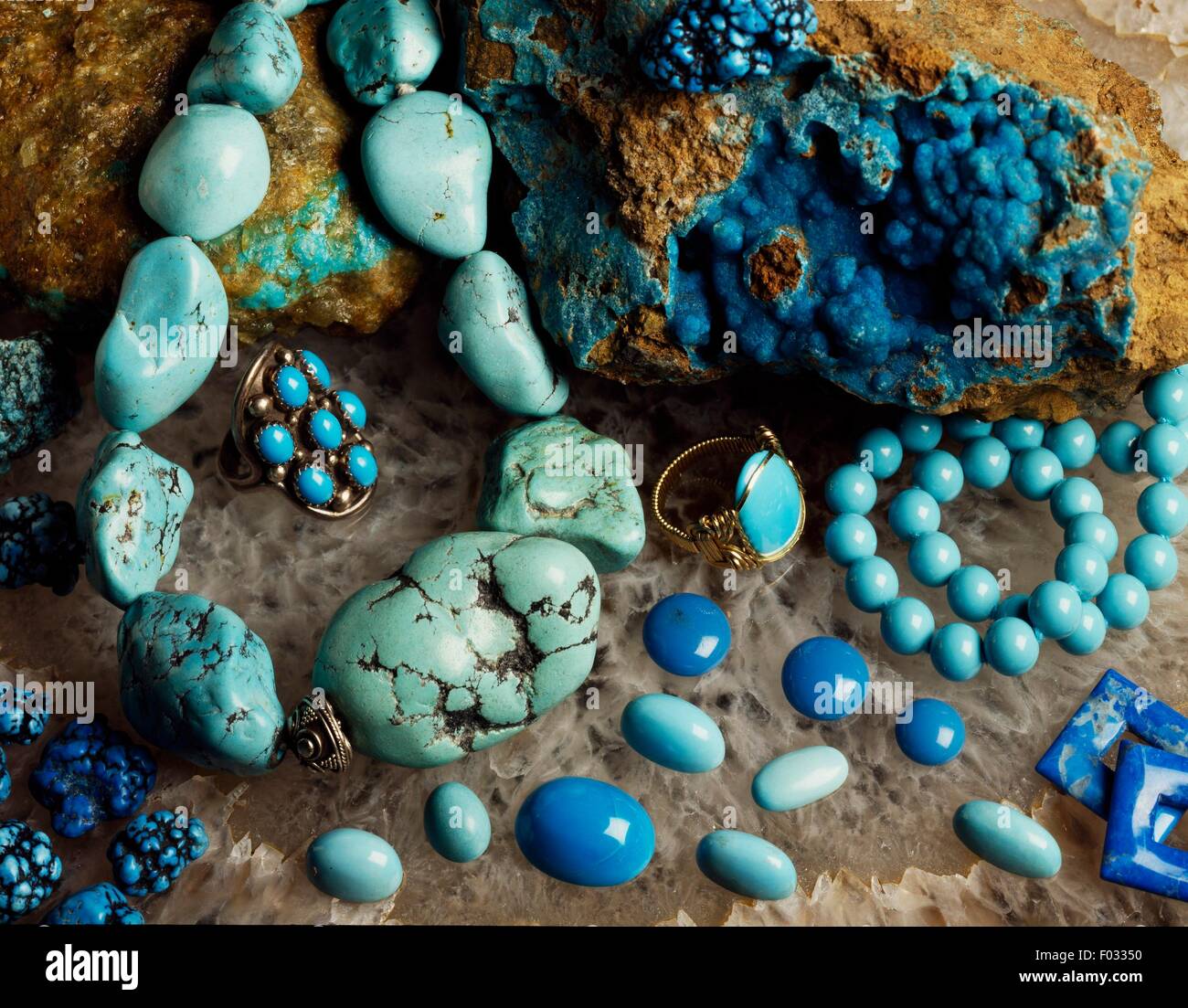 Necklaces, rings and stones in Dolostone or Dolomite rock, carbonate ...