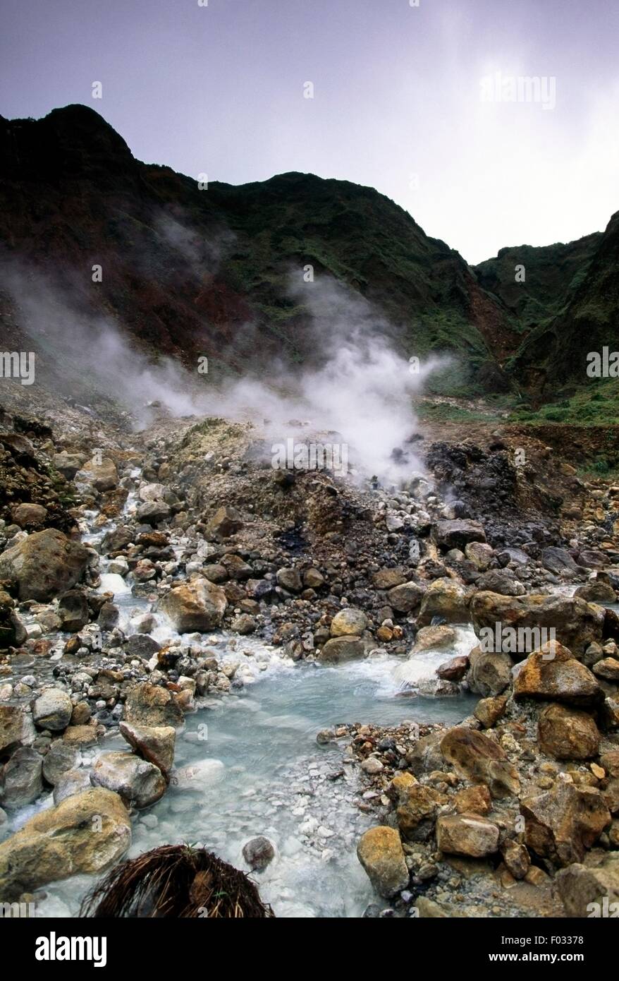 Fumaroles in the Valley Of Desolation volcanic area, Dominica Stock ...