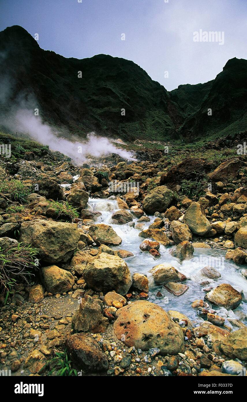 Volcanic fumaroles in the Valley of Desolation, Dominica Stock Photo ...