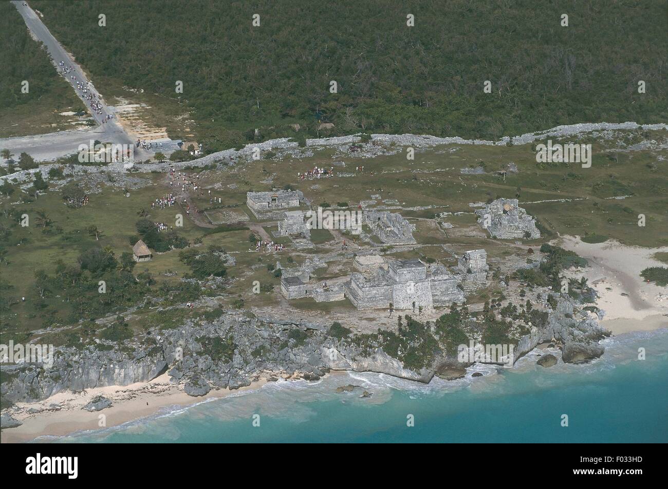 Aerial view of Mayan ruins at Tulum archaeological site - Sian Ka'an ...