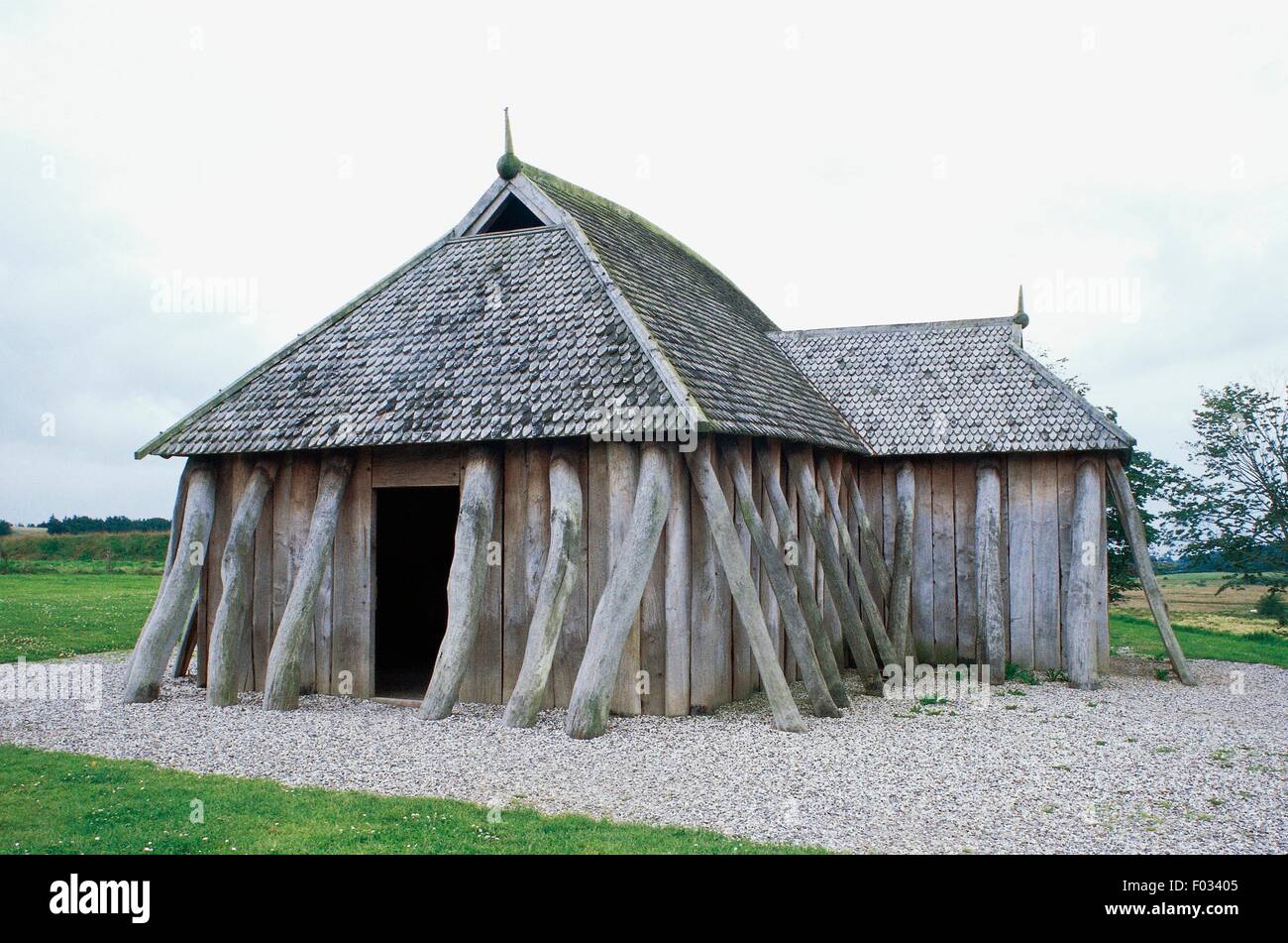 Reconstruction of a Viking house in Mariagerfjord, Denmark Stock Photo ...
