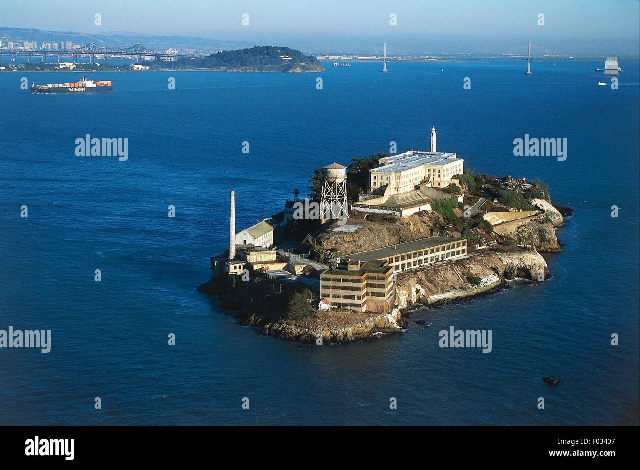 Aerial view of Alcatraz Island with The Rock, maximum security federal ...