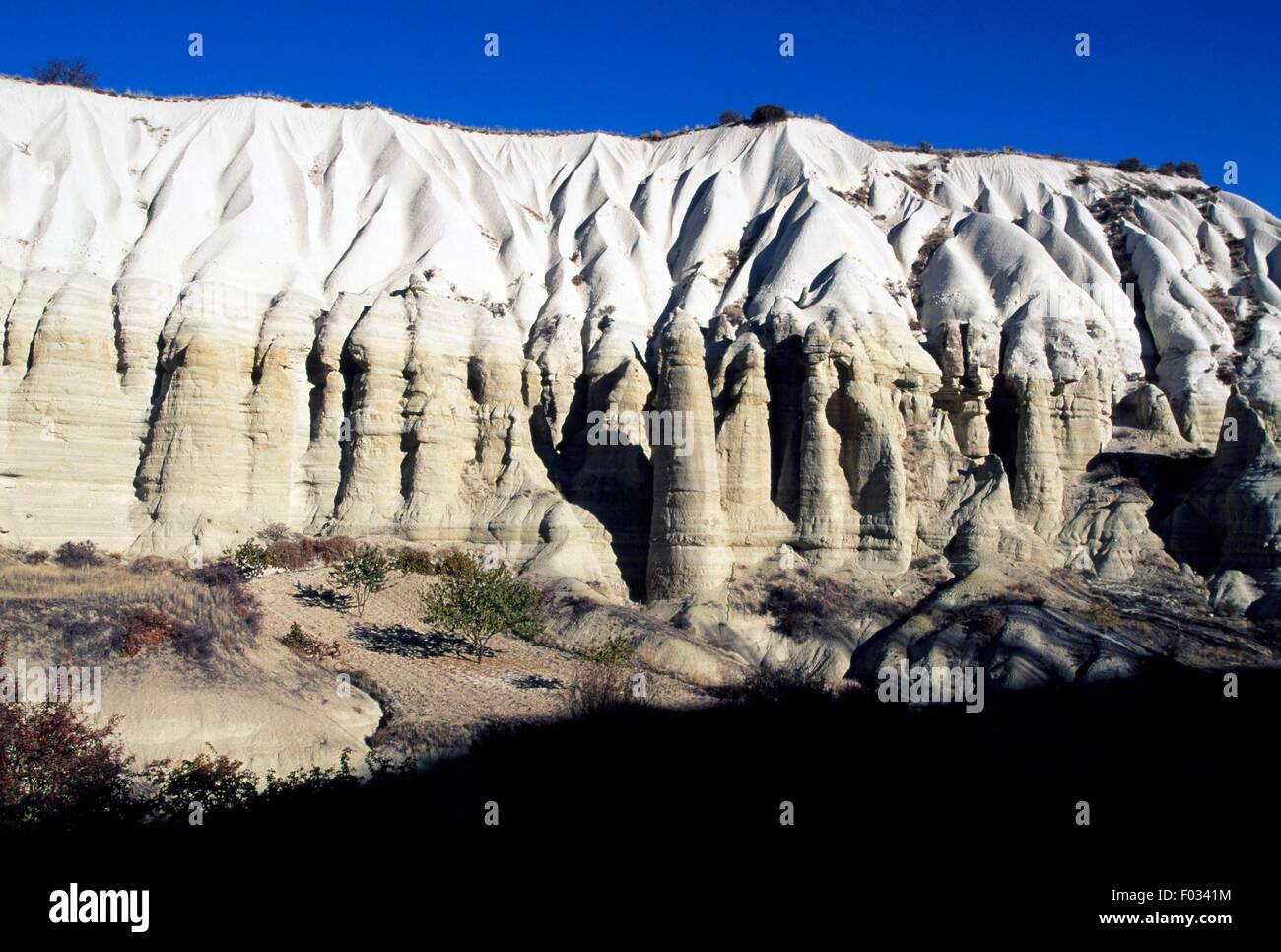 Effects of rock erosion, Cappadocia, Turkey. Aerial view Stock Photo ...