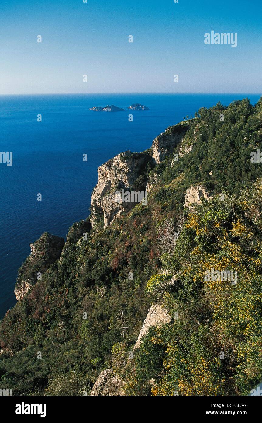 View of the Sorrento peninsula, the islands of Li Galli in the ...