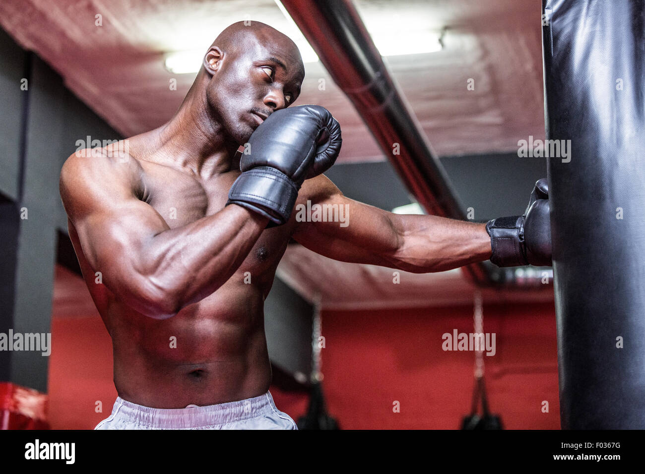 Young Bodybuilder boxing a bag Stock Photo - Alamy