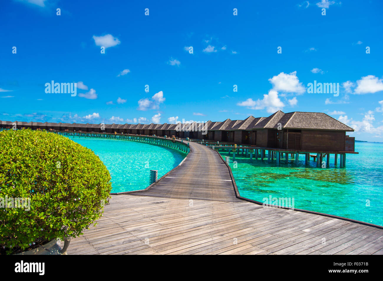 Beautiful tropical view of water villas on perfect ideal island Stock ...