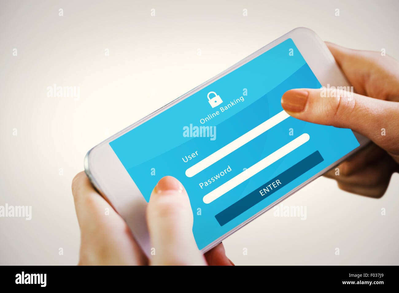 Mobile banking hand touching hi-res stock photography and images - Alamy