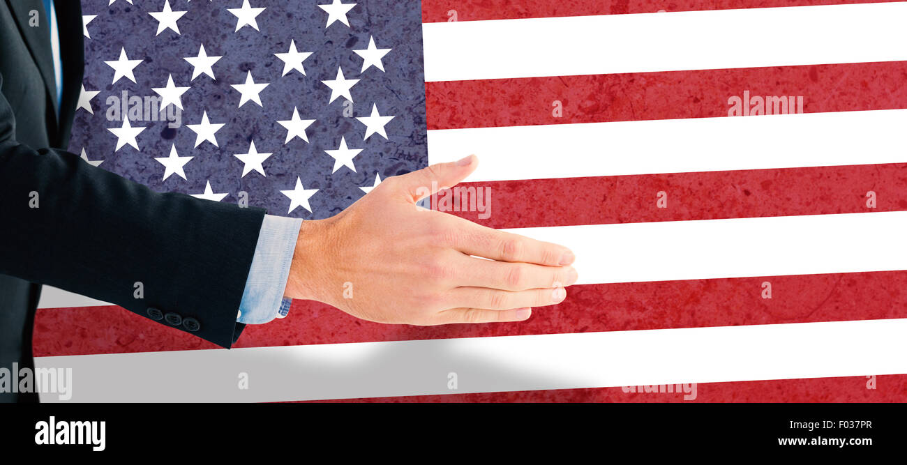 Composite image of businessman ready to shake hand Stock Photo - Alamy