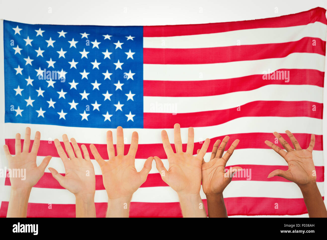 Composite image of three pairs of hands waving Stock Photo - Alamy