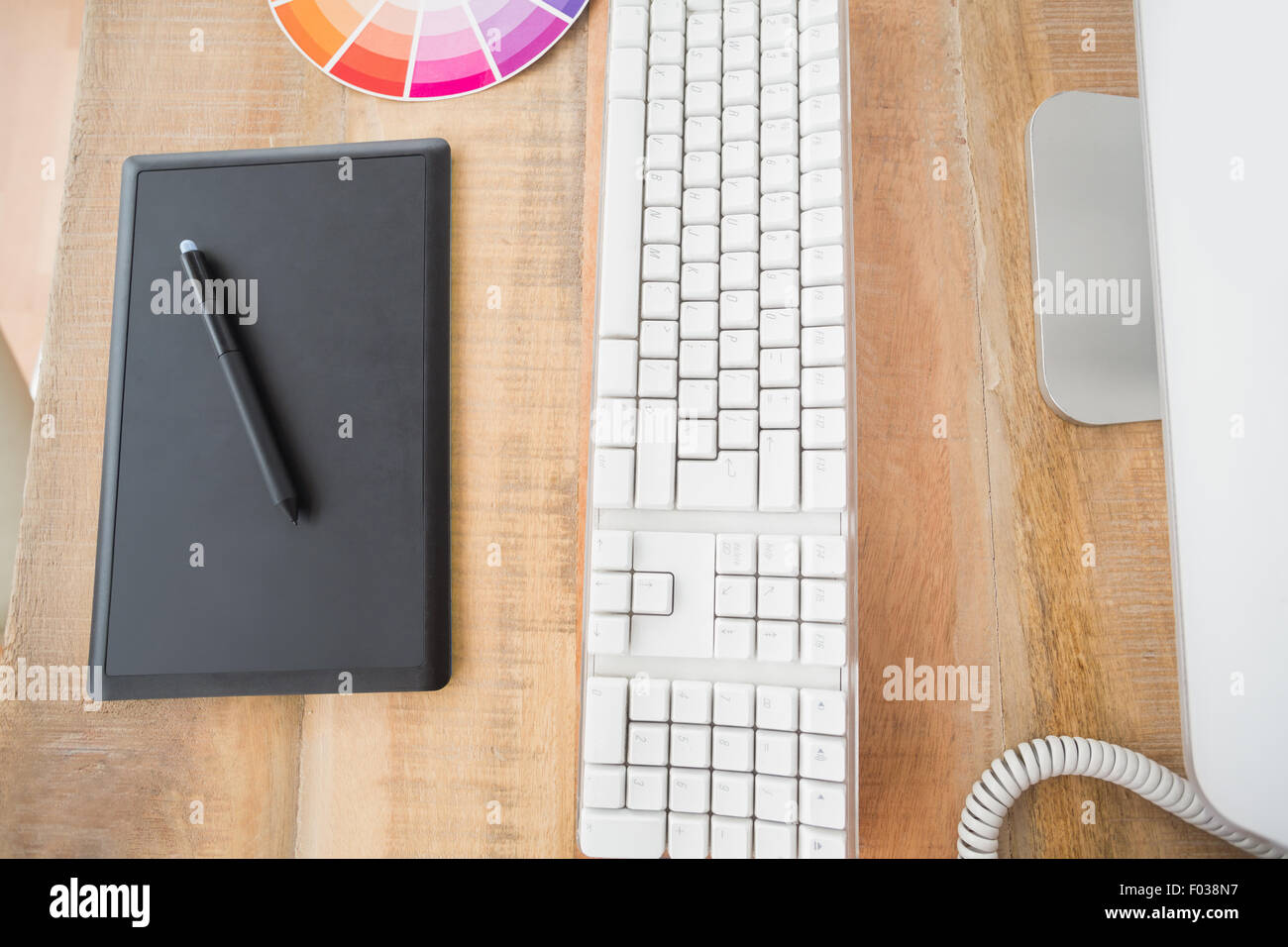 Table wood with graphic tablet and computer Stock Photo - Alamy