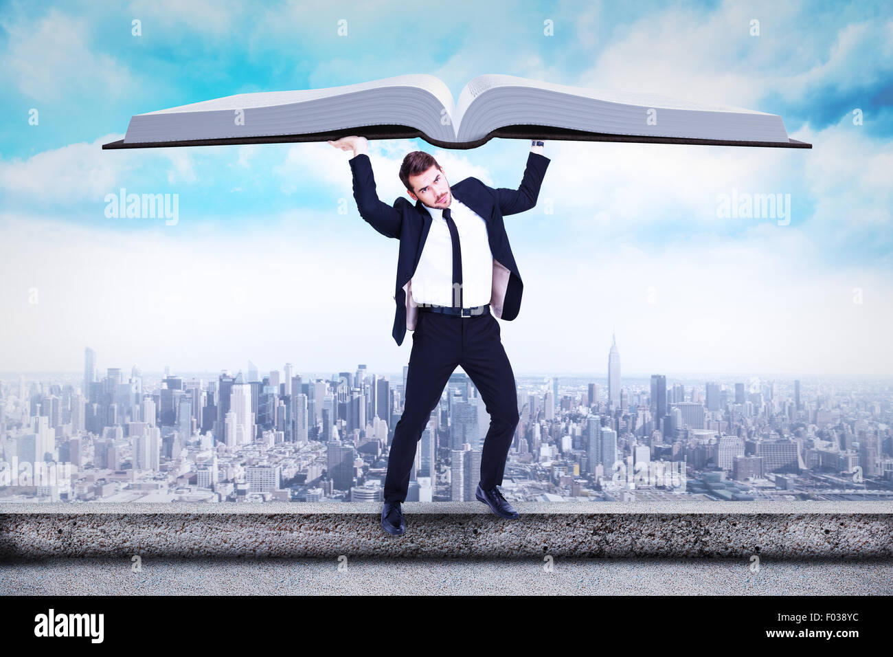 Composite image of businessman in suit lifting up something heavy Stock ...