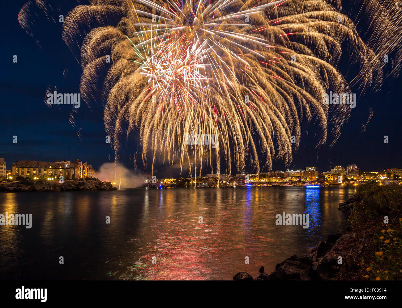 Annual Symphony Splash fireworks over Inner Harbor-Victoria, British ...