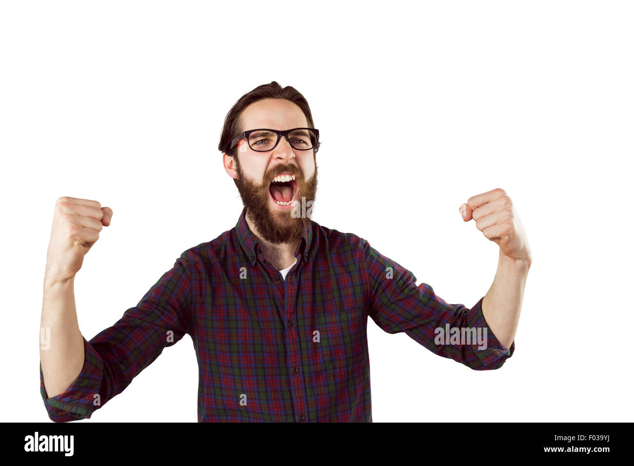 Handsome hipster cheering Stock Photo - Alamy