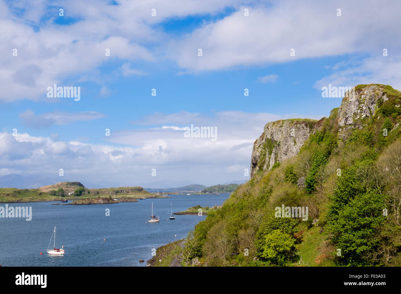 Ardbhan Craigs and view to Kerrera island across Sound of Kerrera on ...