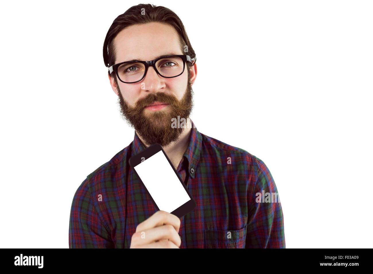 Handsome hipster showing his phone Stock Photo - Alamy