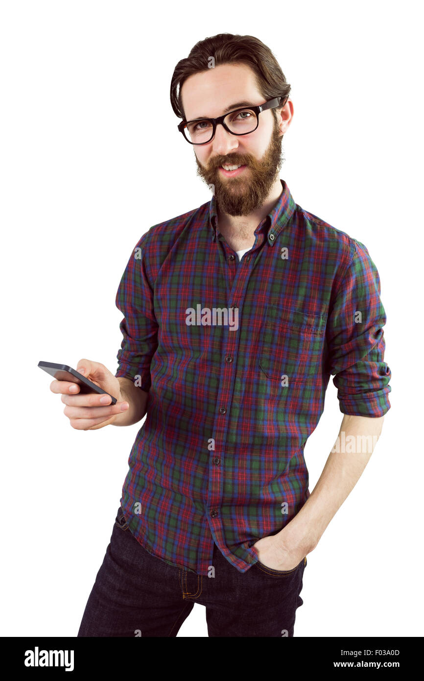 Handsome hipster using his phone Stock Photo - Alamy
