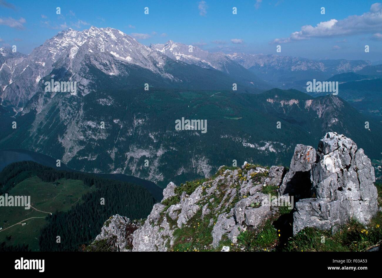 Konigssee lake and Watzmann massif seen from Mount Jenner ...