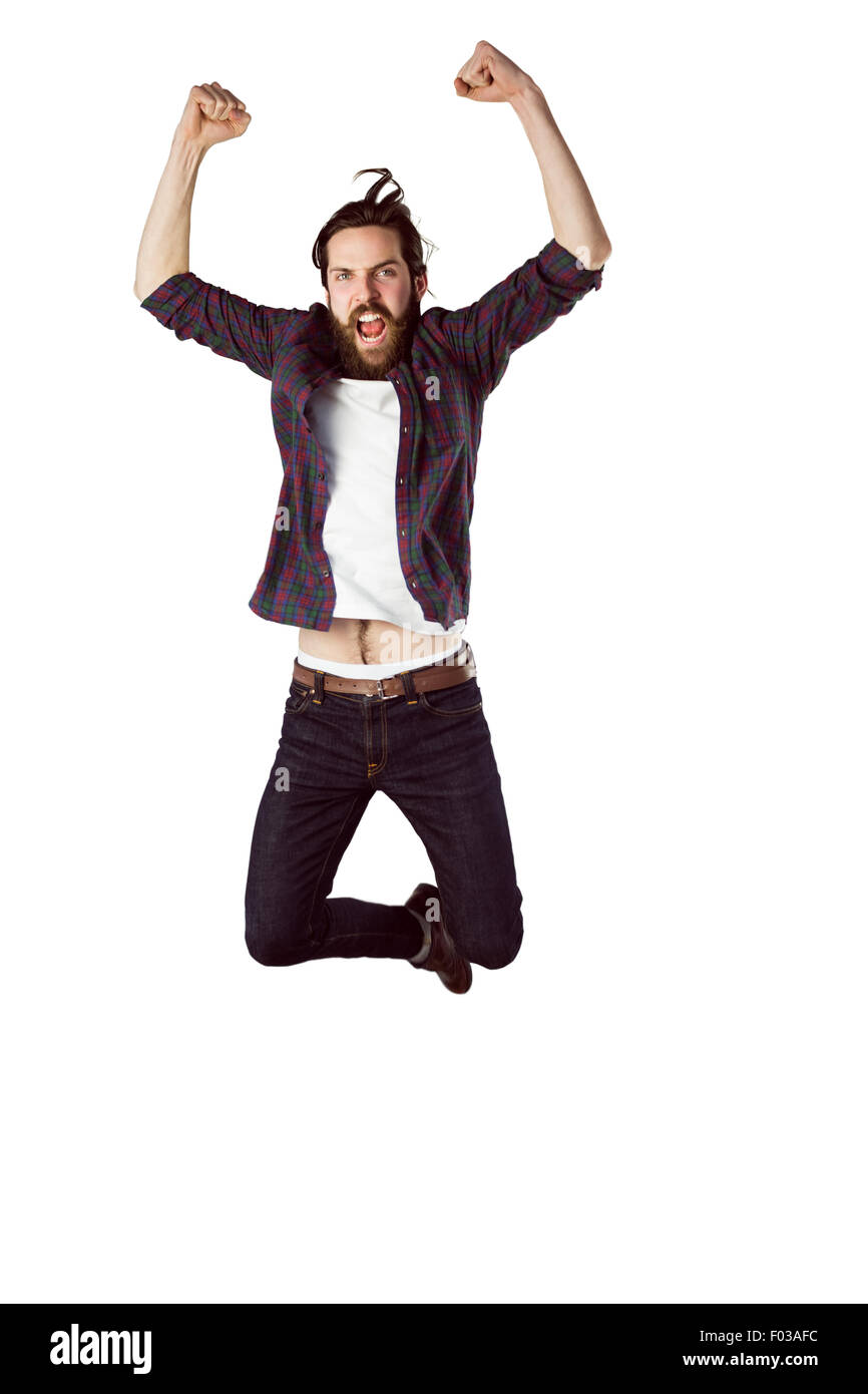 Handsome caucasian man jumping Cut Out Stock Images & Pictures - Alamy