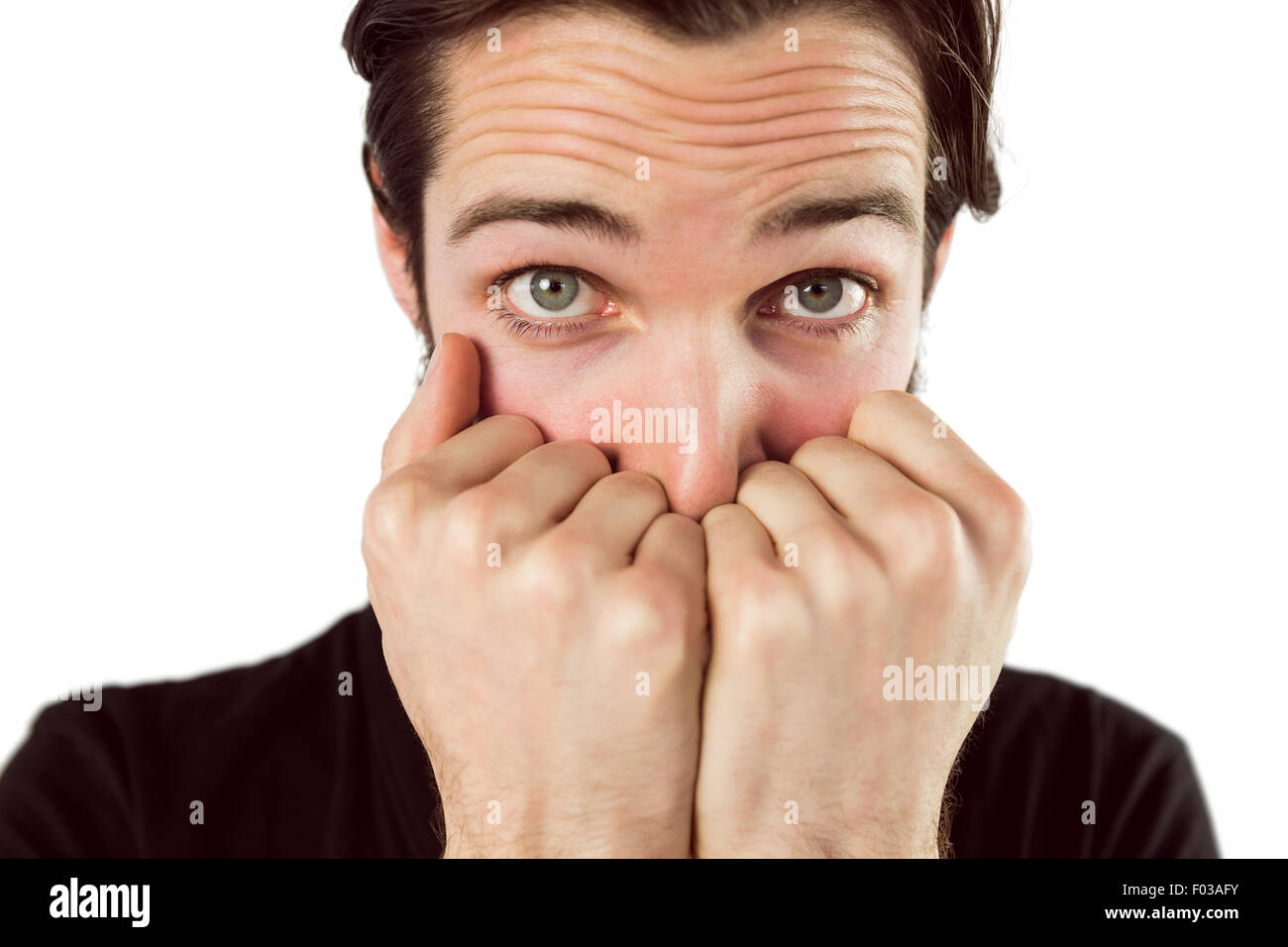 Man scared hands face hi-res stock photography and images - Alamy
