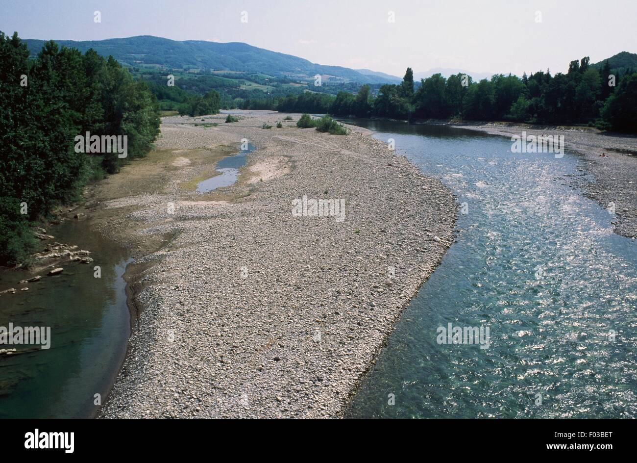 The Trebbia River near Rivergaro, Trebbia Valley, Emilia-Romagna, Italy ...