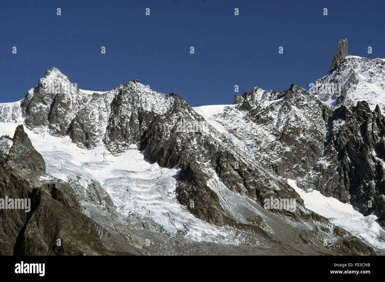 Mont Blanc Massif (4810 metres) and Dent du Geant (Giant's Tooth ...