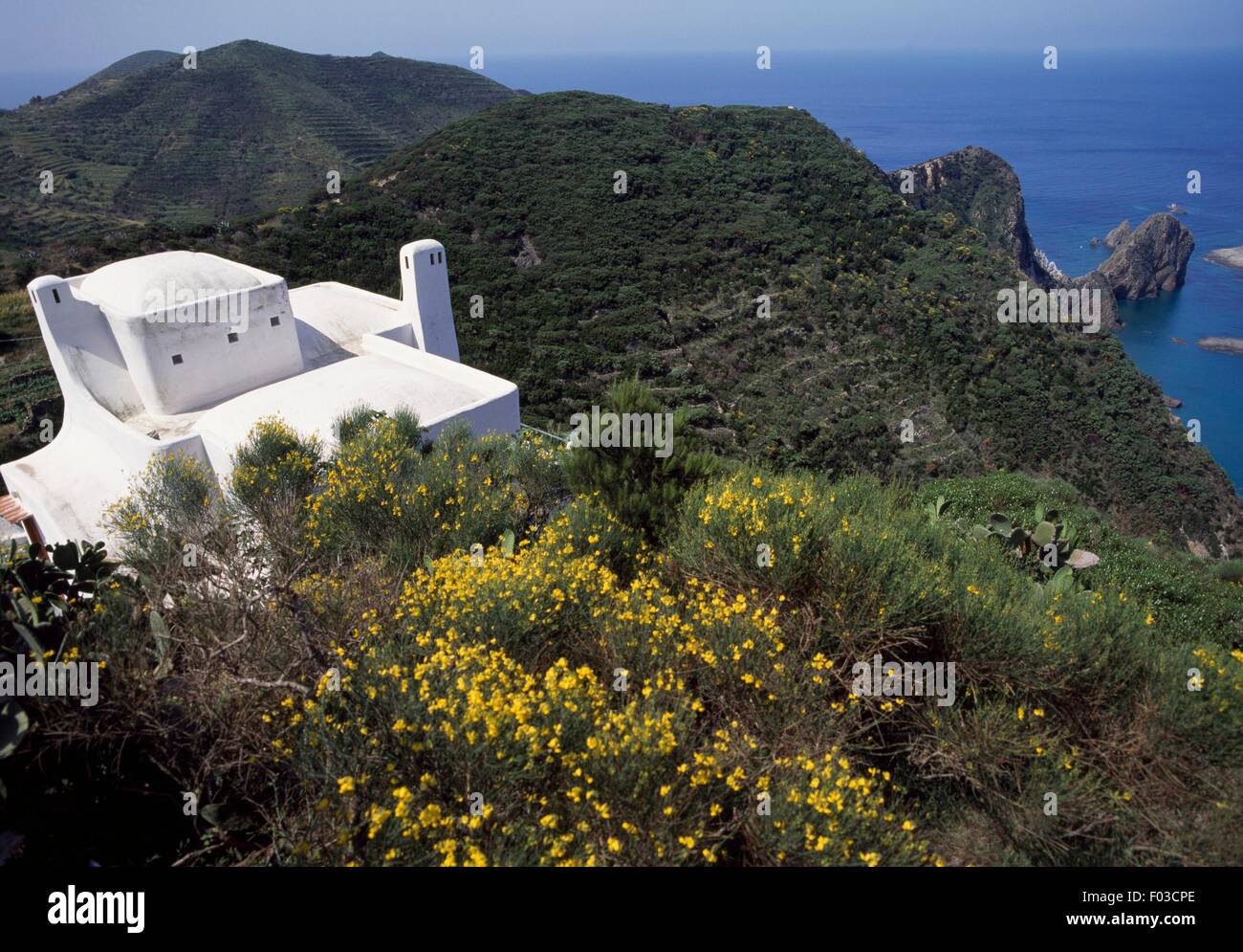 House along the northern coast of the island of Ponza, Pontine Islands ...