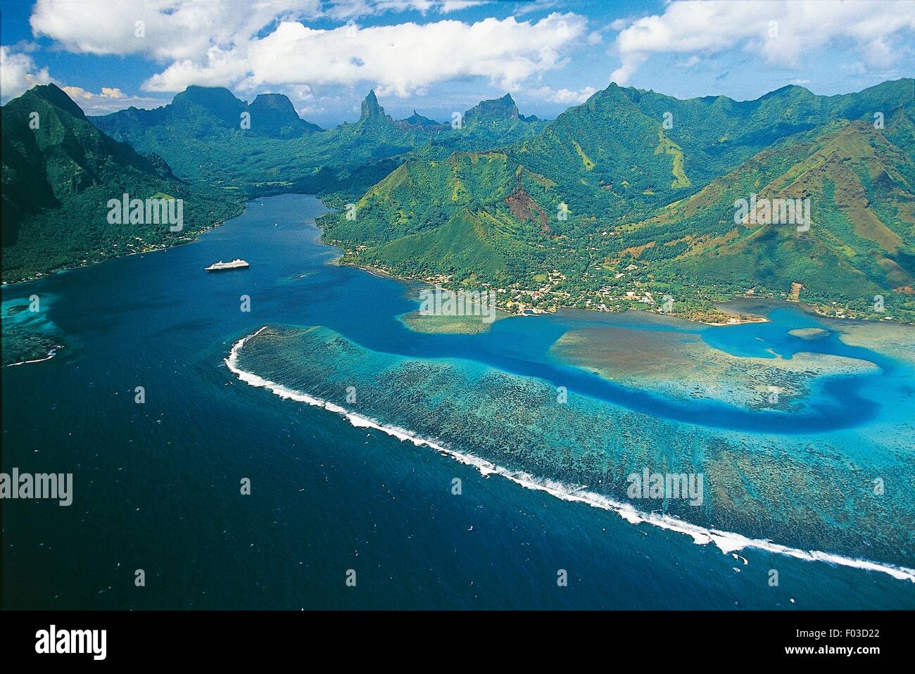 Aerial view of Opunohu Bay, Moorea Island - Society Islands, Windward ...