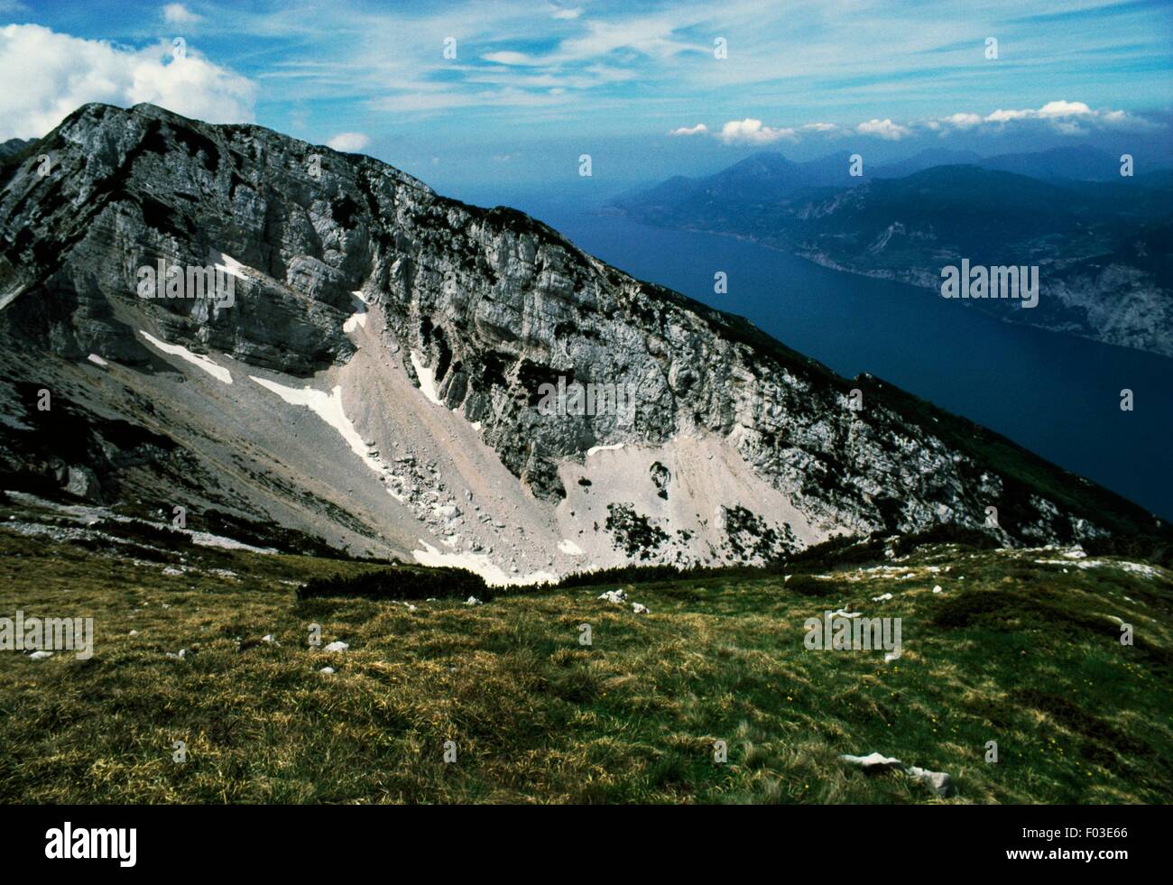 Lake Garda seen from the summit of Longino in Mount Baldo Group, Alps ...