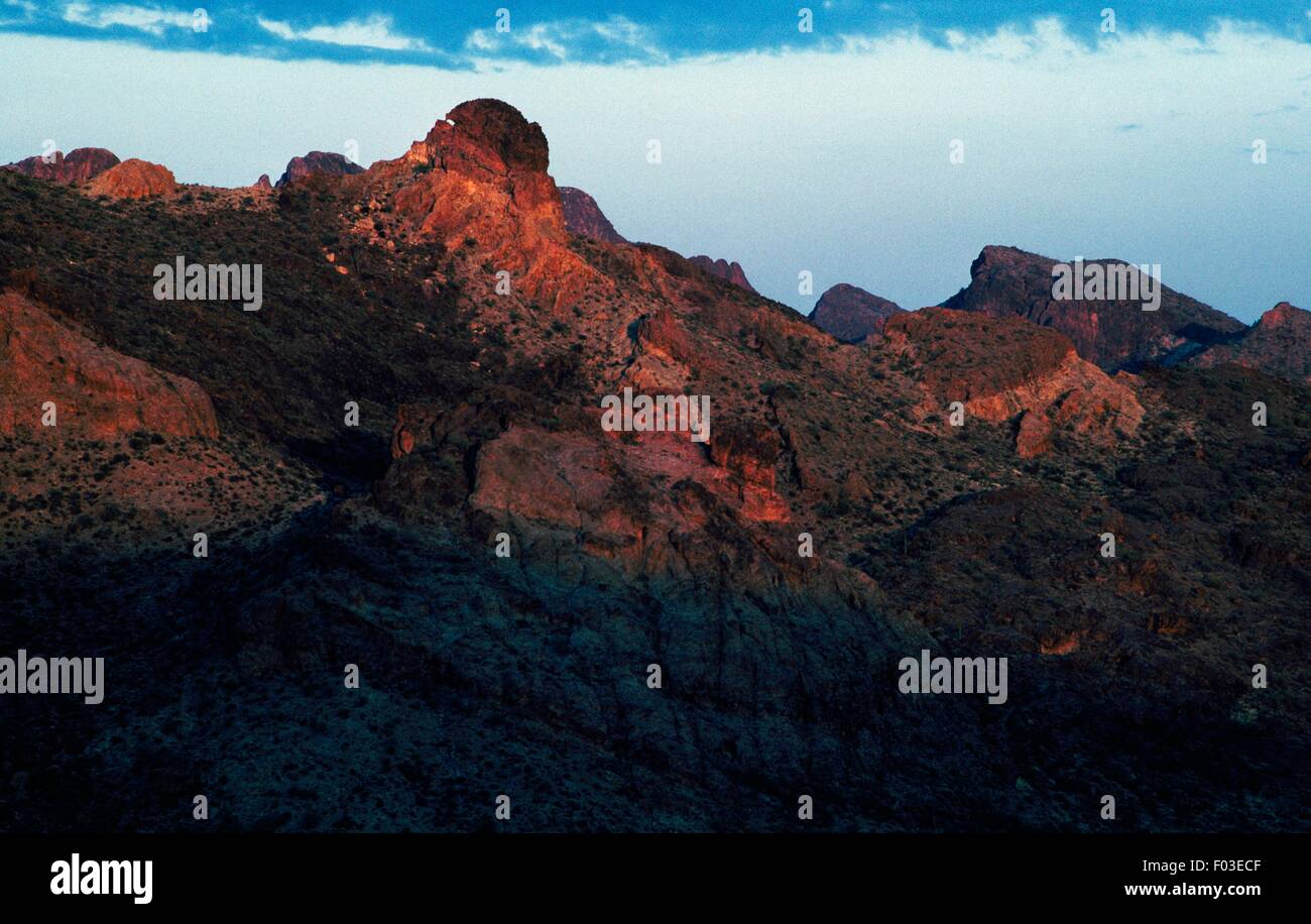 Rock formations at sunset, Mojave Desert, California, United States ...