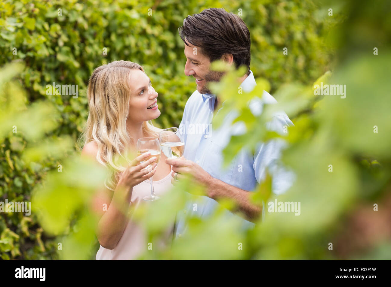 Young happy couple smiling at each other and toasting Stock Photo - Alamy
